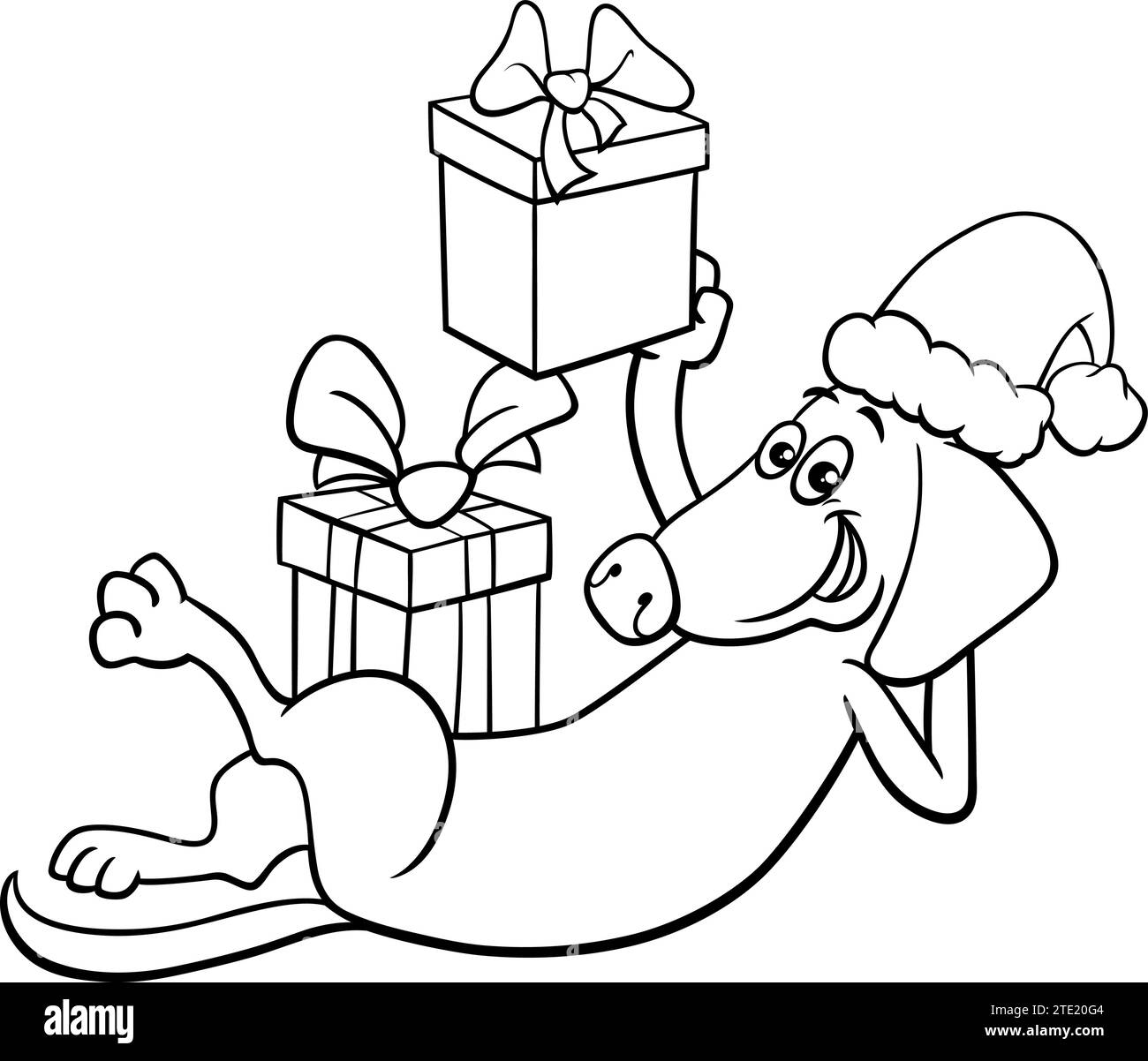Cartoon illustration of funny dog animal character with Christmas gifts ...