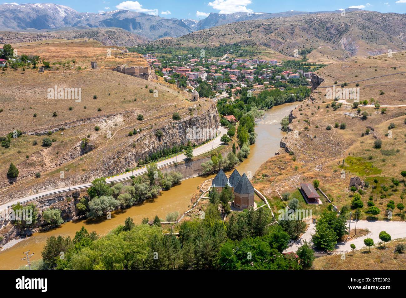 Kemah district city entrance. View of Sultan Melik Tomb and Karasu ...