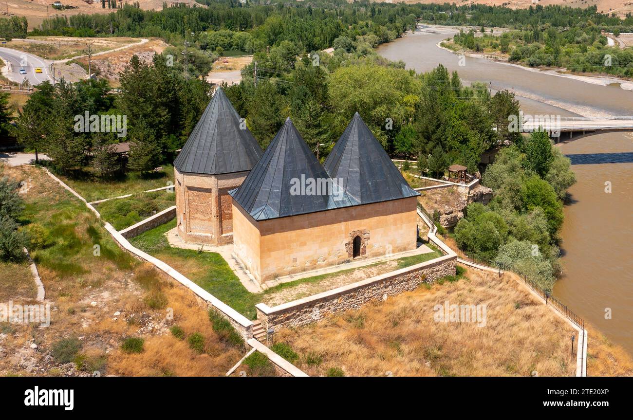 Kemah district city entrance. View of Sultan Melik Tomb and Karasu ...