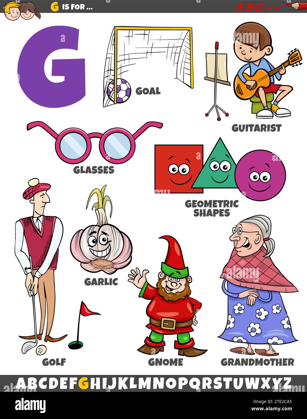 Cartoon illustration of objects and characters set for letter G Stock ...