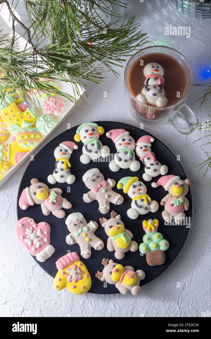 Christmas marshmallows. Winter candy. Sweet food in december. Snowman ...