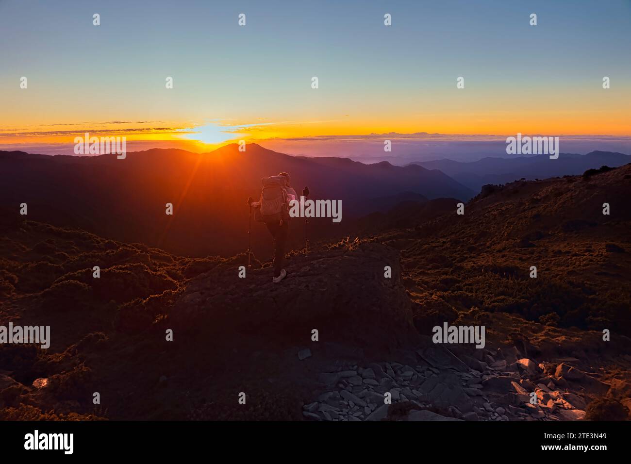 Trekking the Jiaming Lake Trail at sunrise, Taitung, Taiwan Stock Photo ...