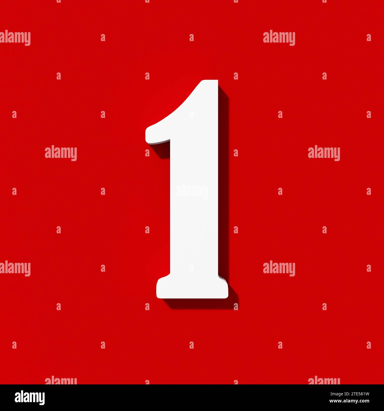 White number one 1 on red background. Top view. 3D render Stock Photo ...