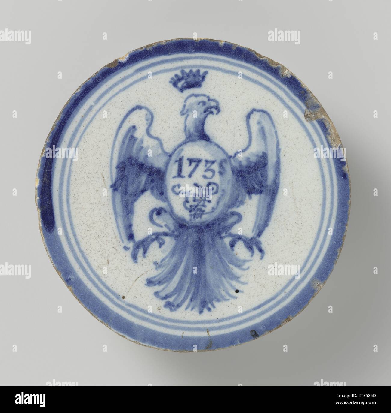 Circular tile with eagle, anonymous, 1735 Circular tile with a blue ...