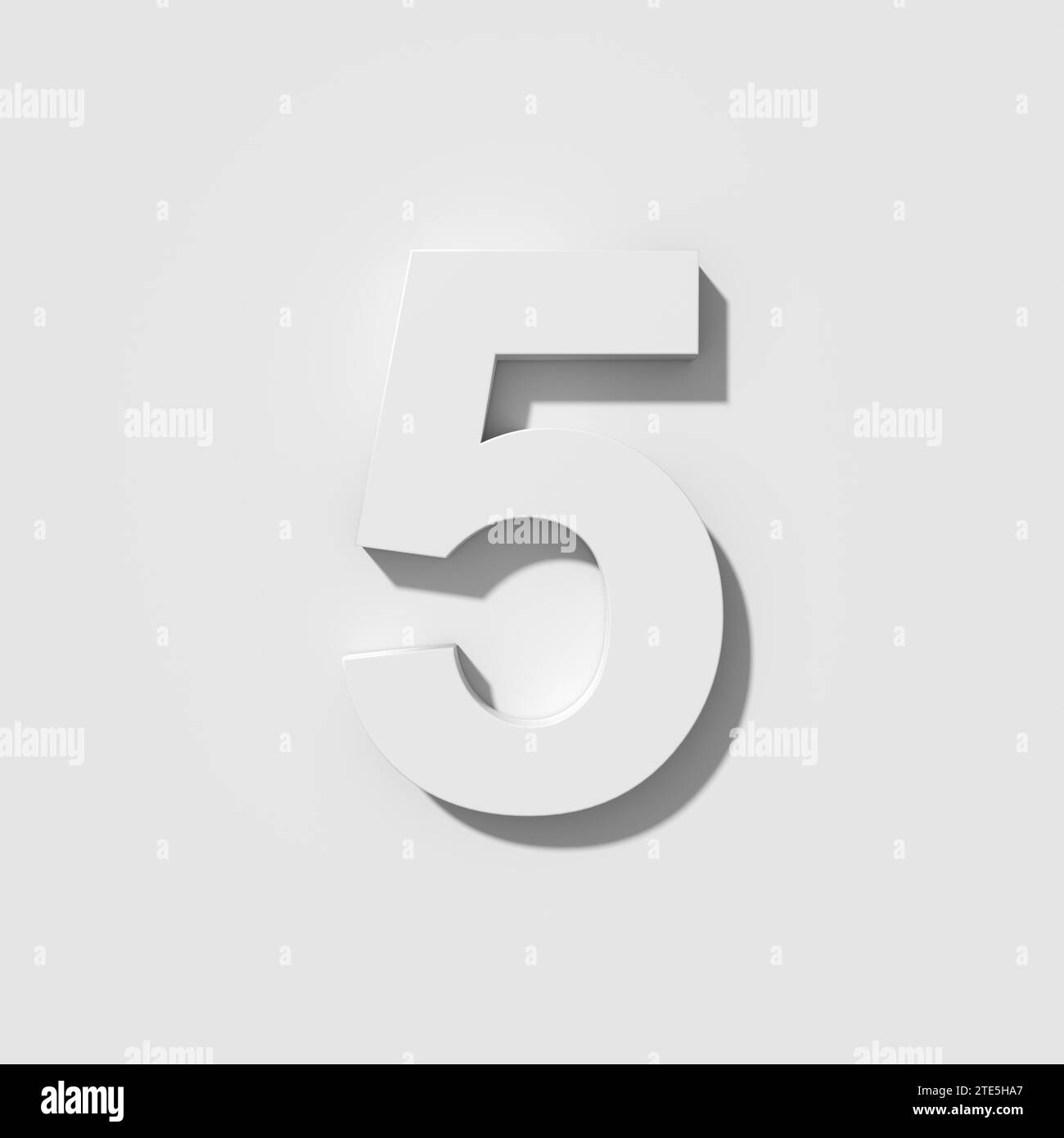 White number five 5 on white background. Top view. 3D render Stock ...