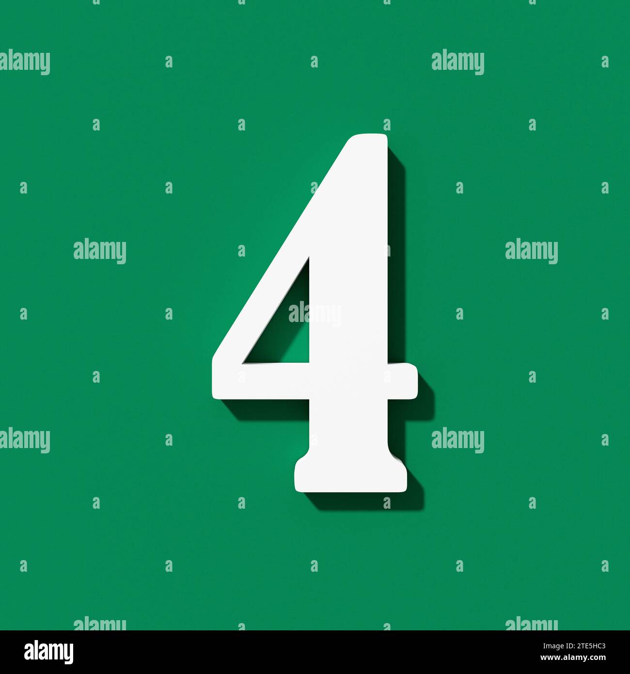 White number four 4 on green background. Top view. 3D render Stock ...