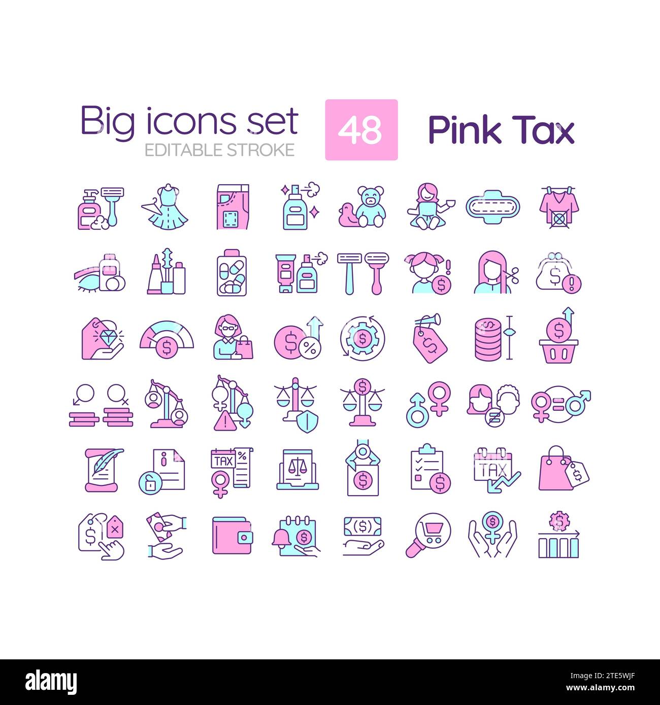 2D editable multicolor big linear icons set for pink tax Stock Vector ...