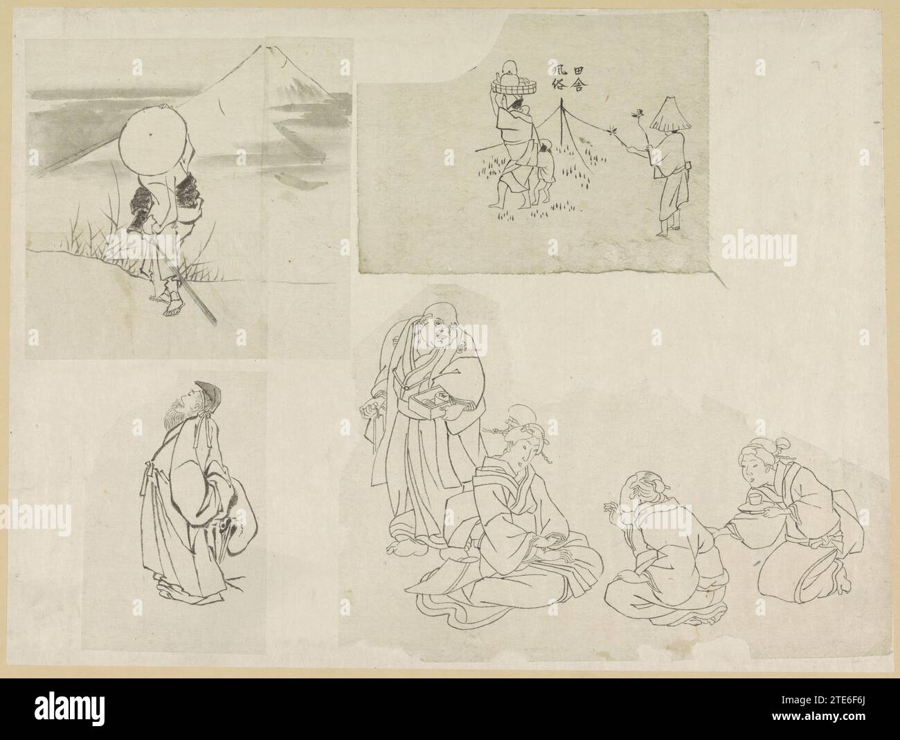 Four scenes with different figures, Katsushika Hokusai (Possible), 1800 ...
