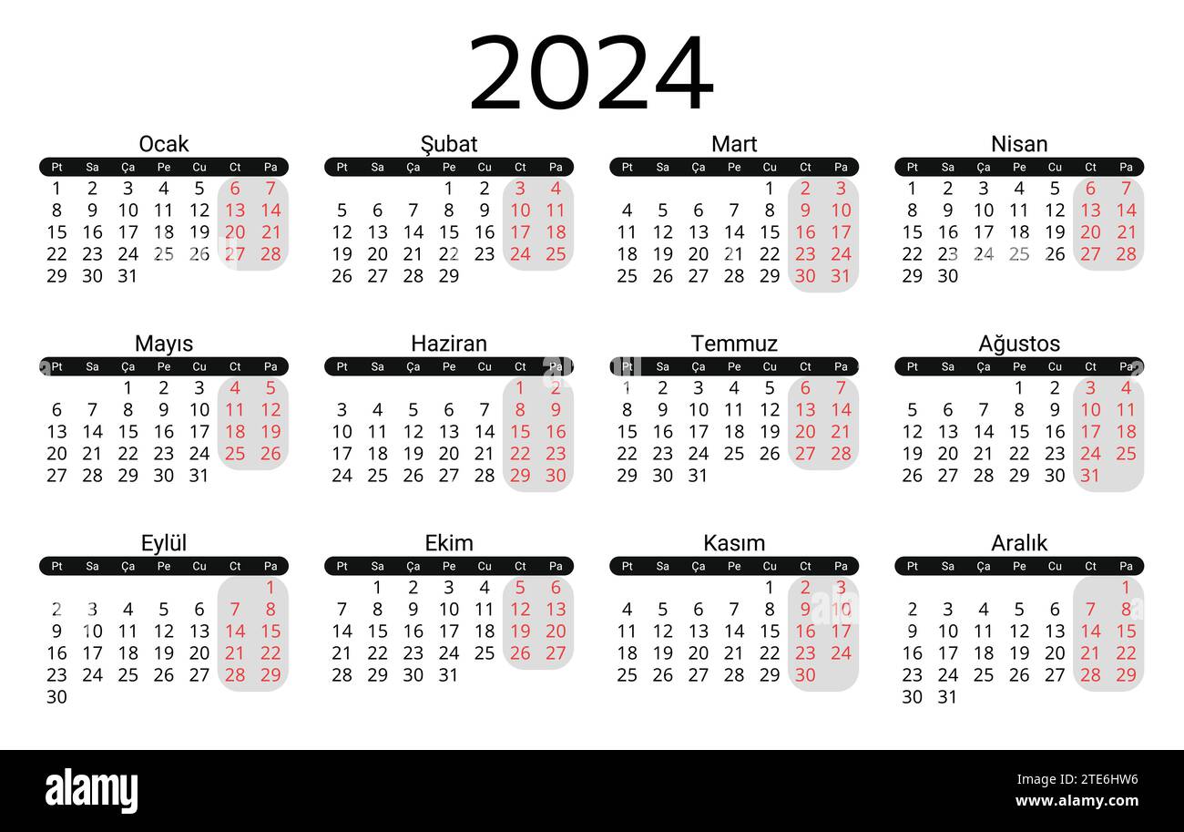 TURKISH calendar for 2024. Printable, editable vector illustration for ...