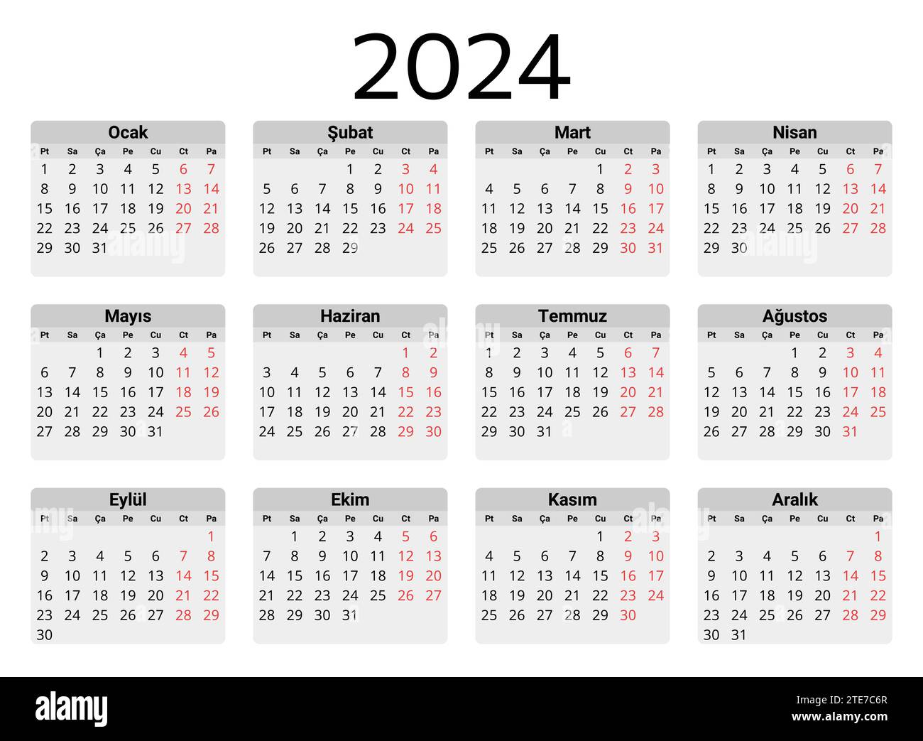 TURKISH calendar for 2024. Printable, editable vector illustration for ...