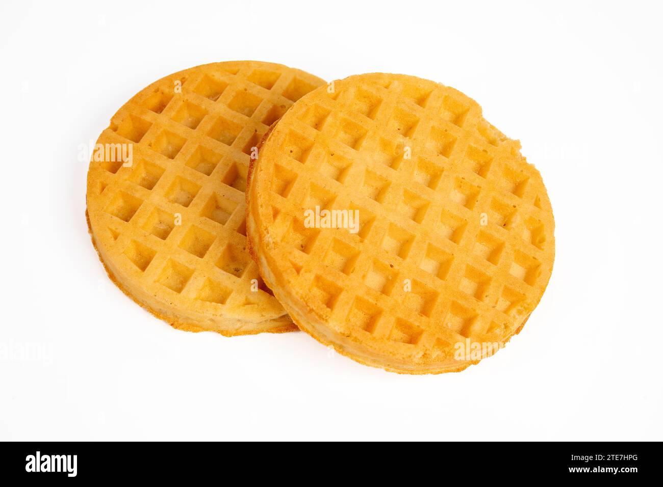 Two Golden Beligium Waffles on White Background Stock Photo - Alamy