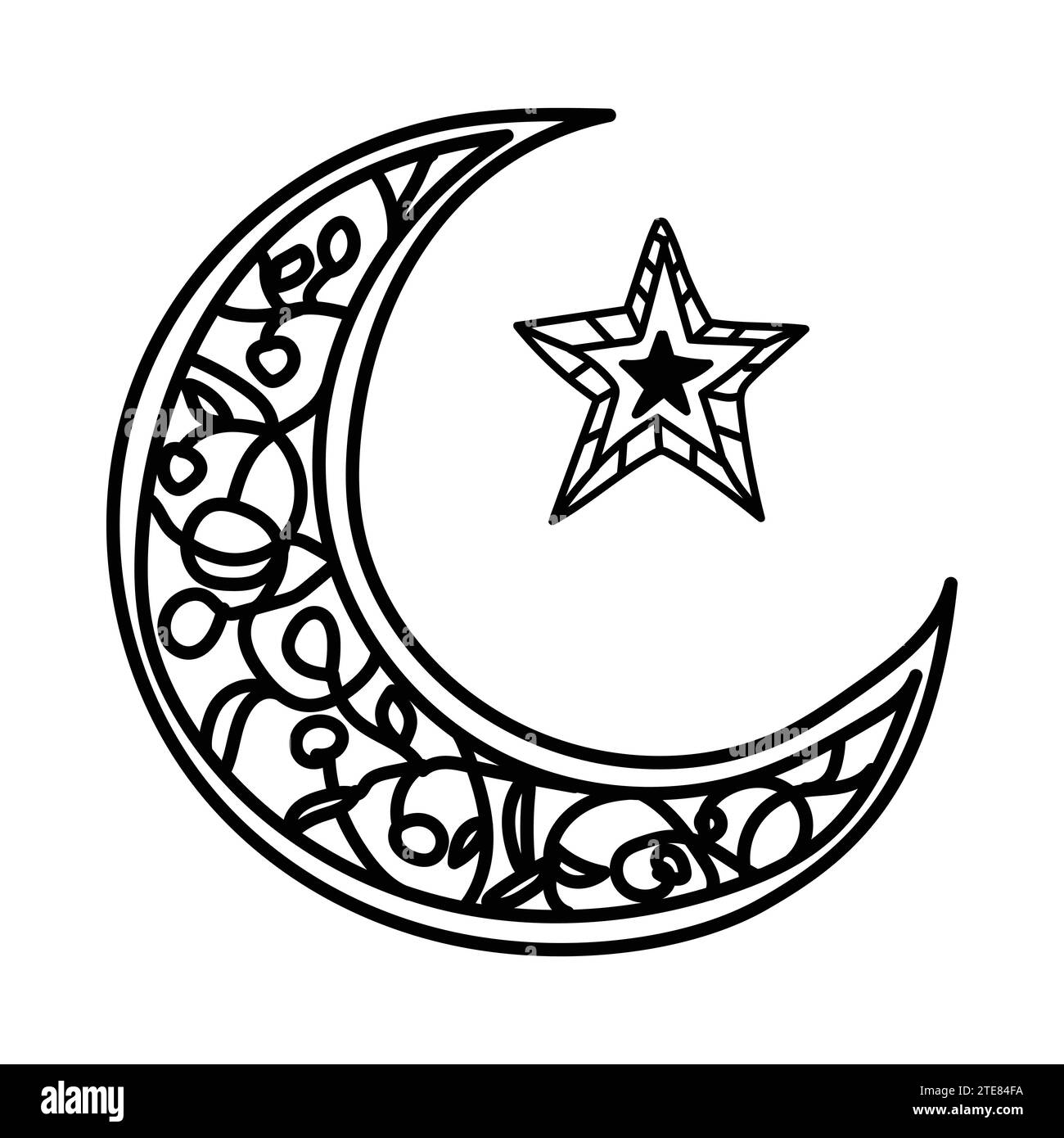 Hand drawn crescent moon line art, Vector Illustration for Ramadan ...