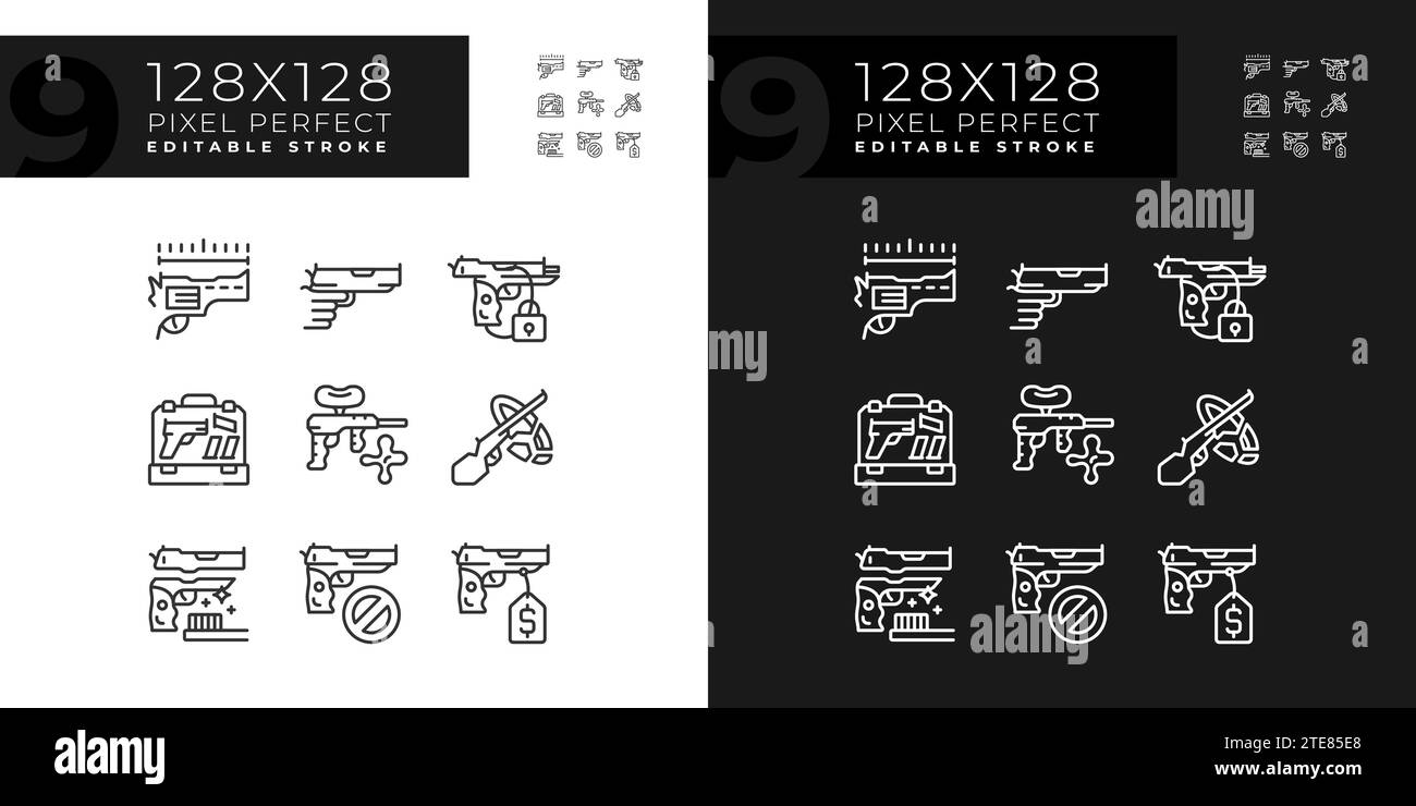 2D customizable pixel perfect light and dark weapons icons Stock Vector ...
