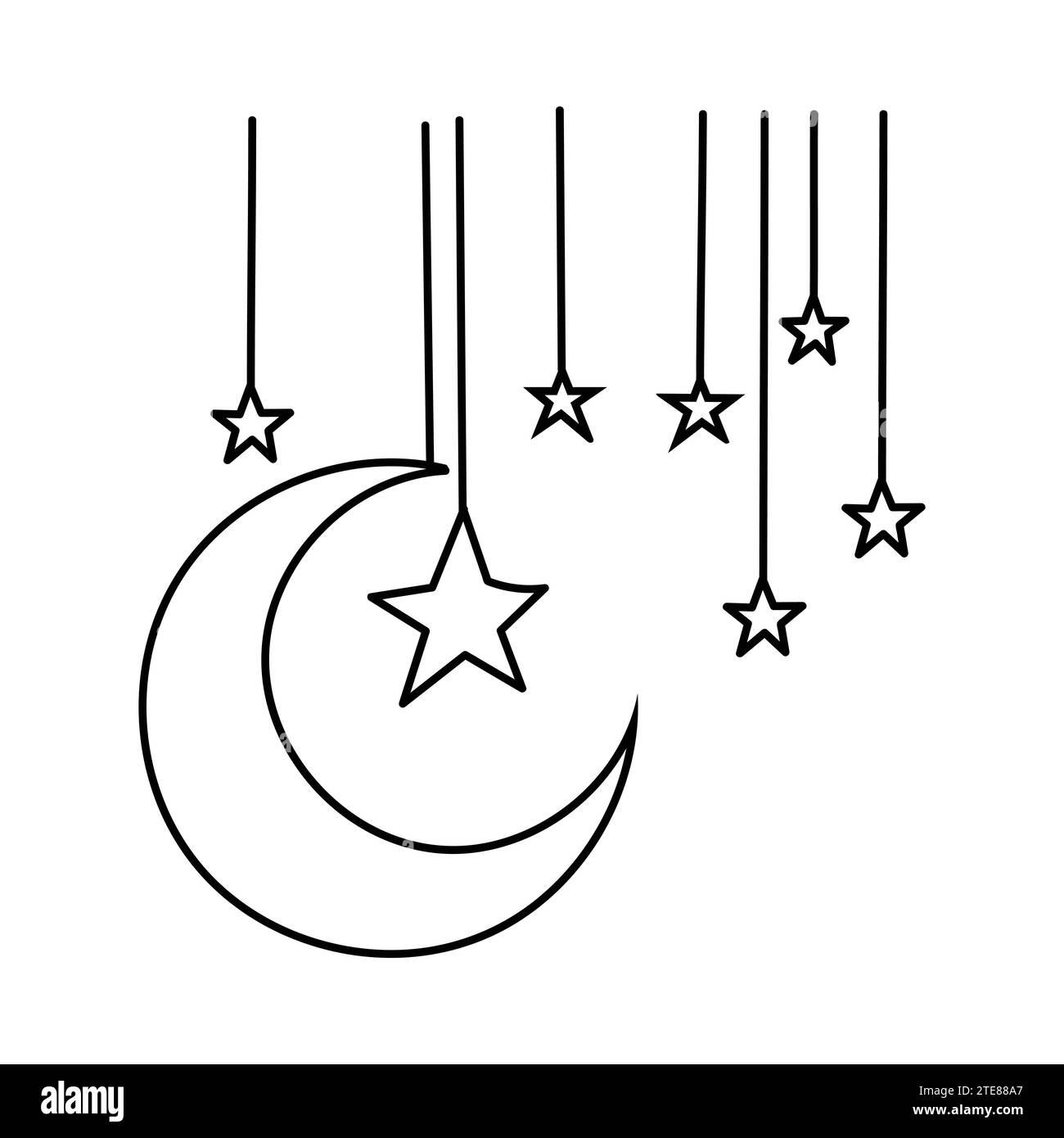 Hand drawn crescent moon line art, Vector Illustration for Ramadan ...
