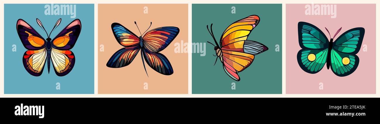 Vector set of butterfly isolated art illustration Stock Vector Image ...