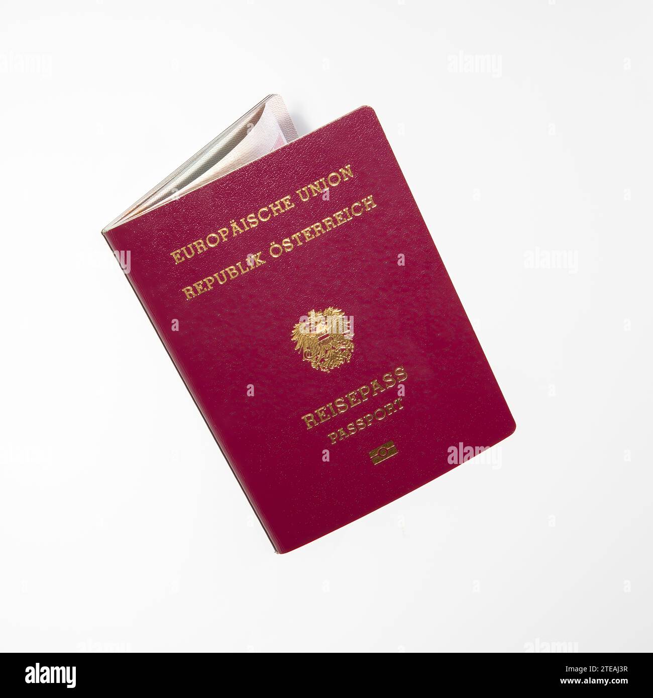 Official passport of Austria on white background, Text saying" Europeam ...