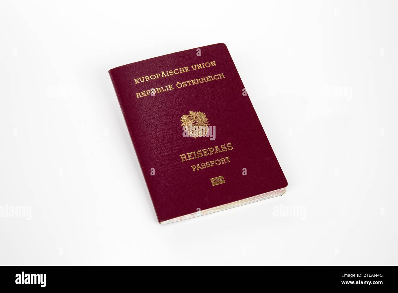 Official passport of Austria on white background, Text saying" Europeam ...