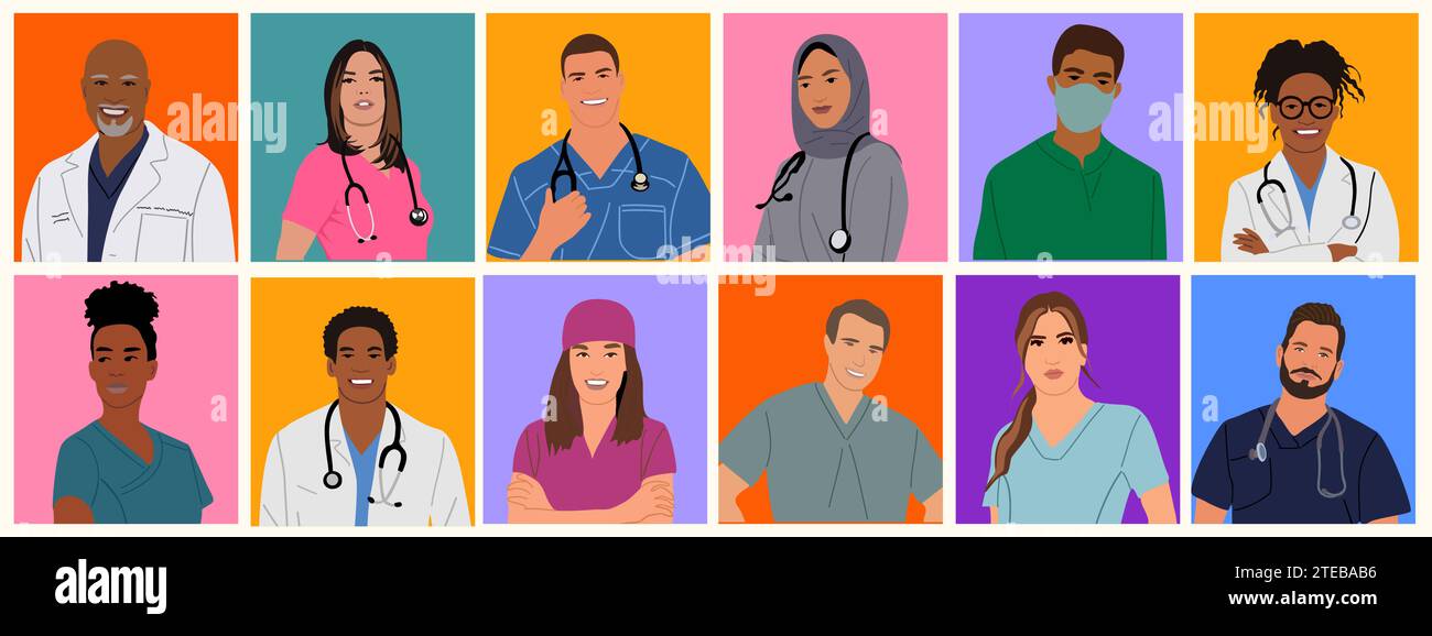 Diverse doctor, nurses avatars colorful vector art Stock Vector Image ...