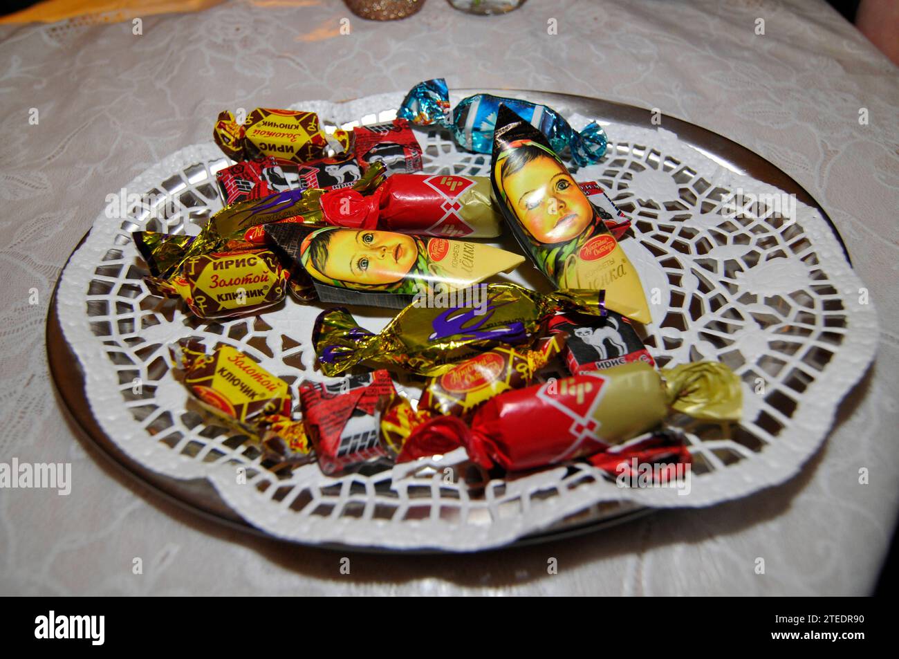 a praline or filled chocolate, sweet goods, candy and pastries a ...