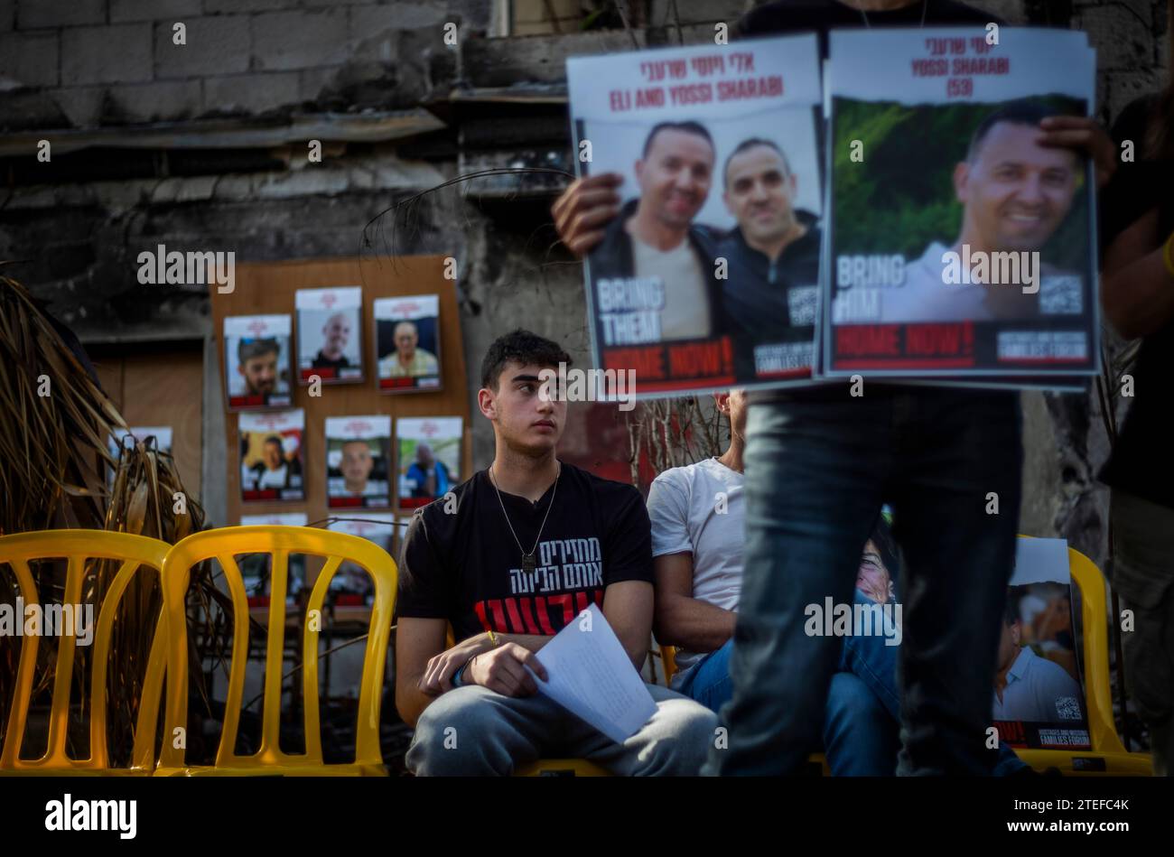 Beeri, Israel. 20th Dec, 2023. Families of the Israeli hostages held by ...
