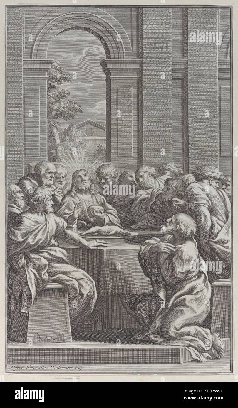 The Last Supper, the interior of a classical building with Christ and ...