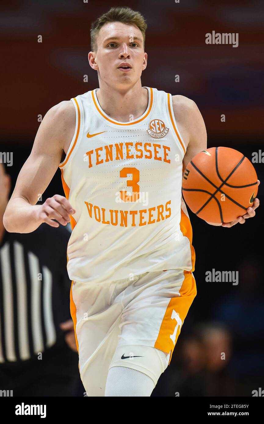 KNOXVILLE, TN - DECEMBER 12: Tennessee Volunteers guard Dalton Knecht (3) brings the ball up ...