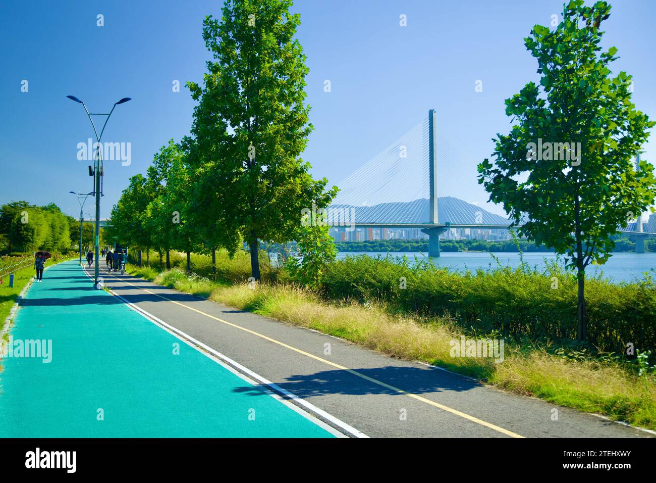 Guri City, South Korea - September 30, 2023: Godeok Grand Bridge peeks ...