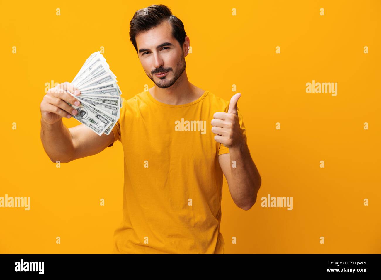 Man currency dollar background business hand cash finance smiling happy ...