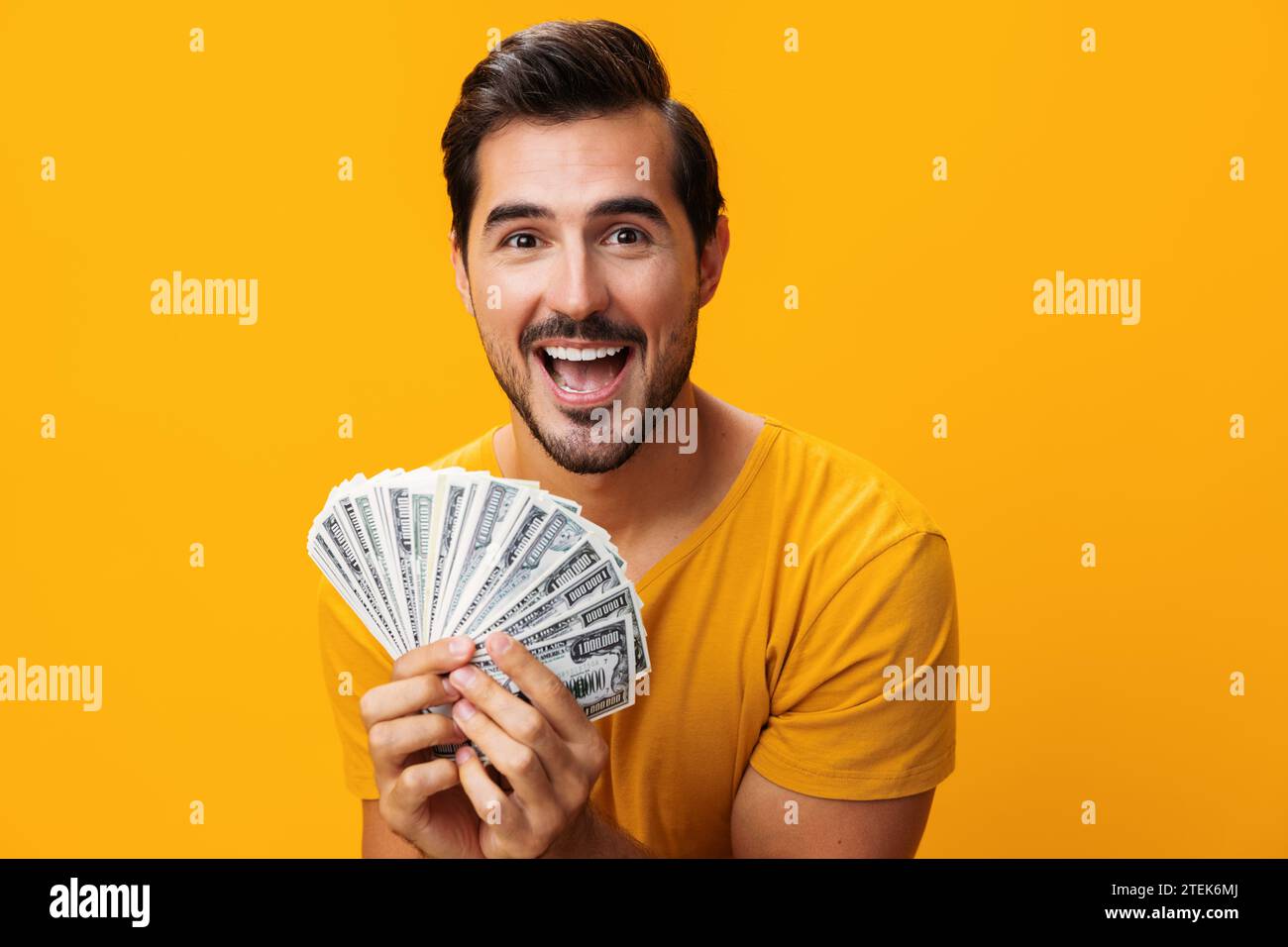 Man success finance happy yellow hand smiling business currency rich ...