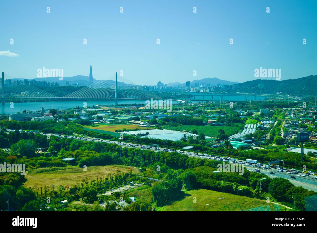 Guri City, South Korea - September 30, 2023: An expansive view from Guri Tower captures the ...