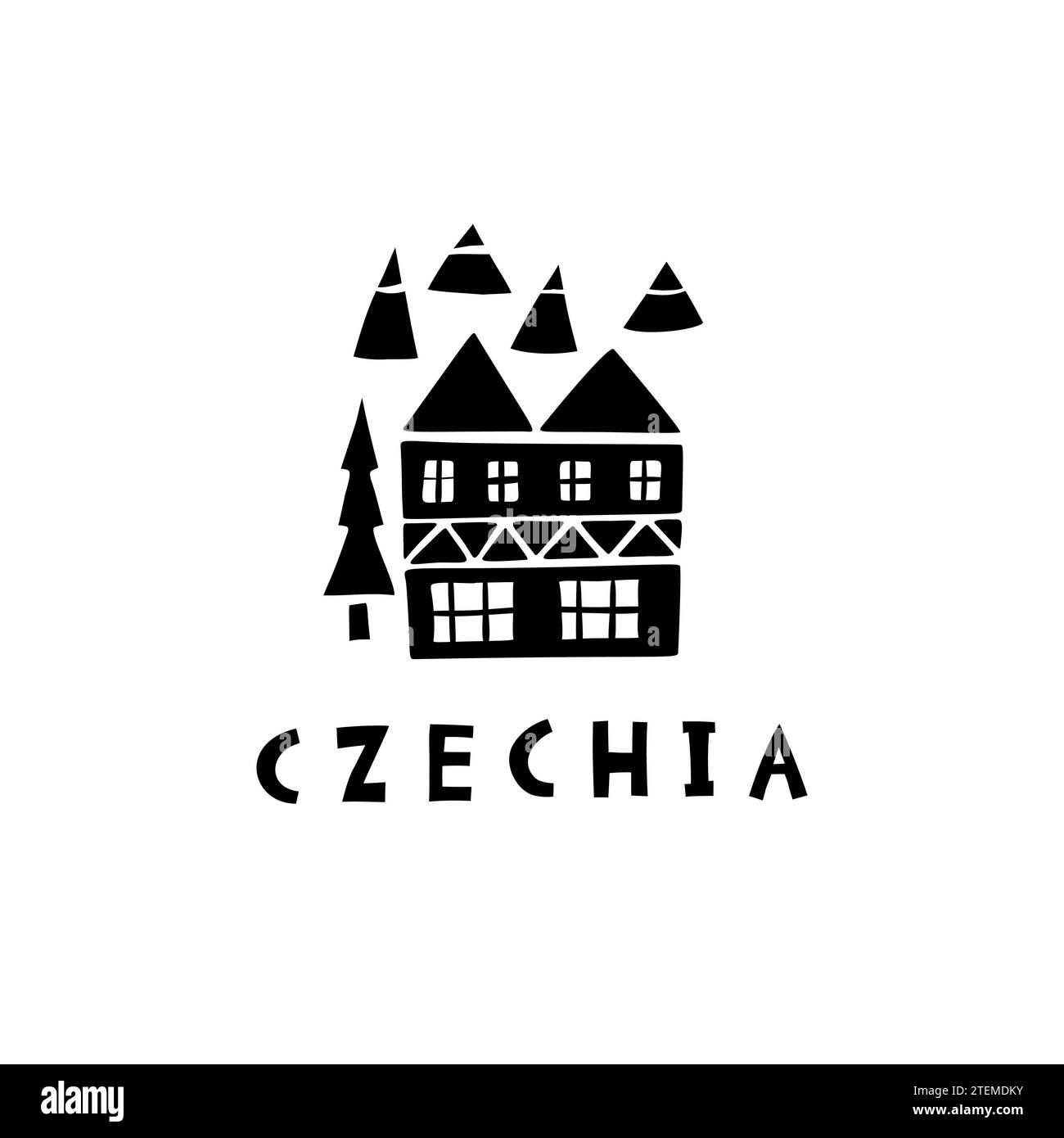 Vector Hand Drawn Czech Republic Label. Travel Europe Illustration ...
