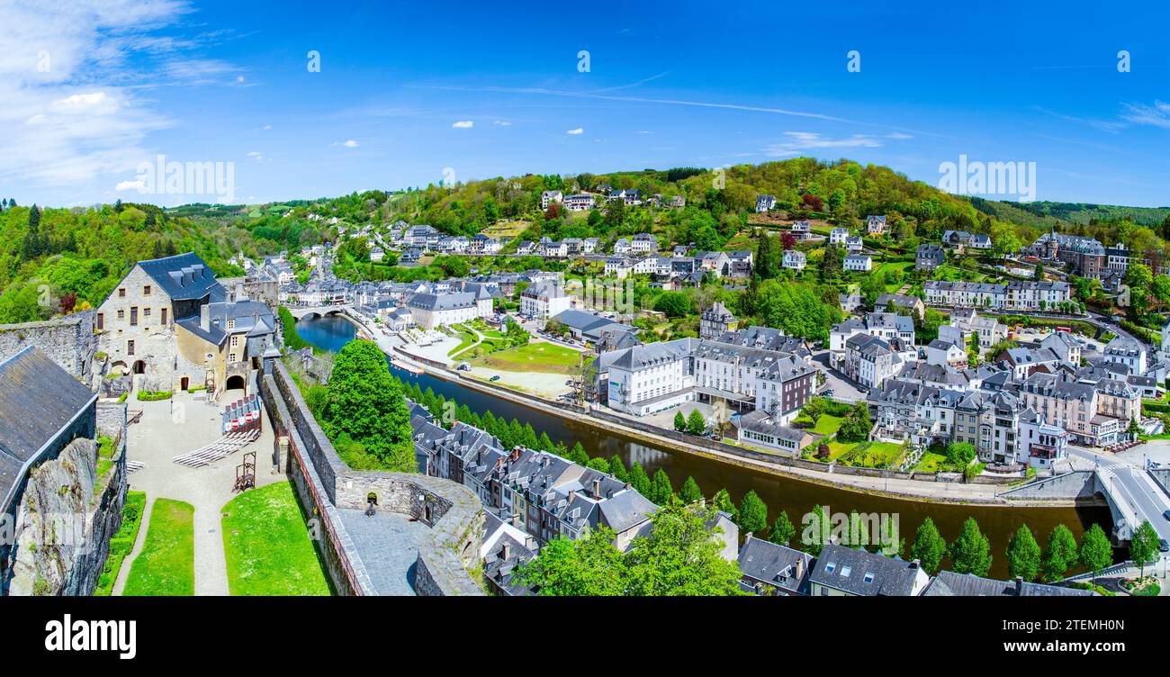 Panorama of Bouillon (Bouyon) village and medieval castle in Belgium ...