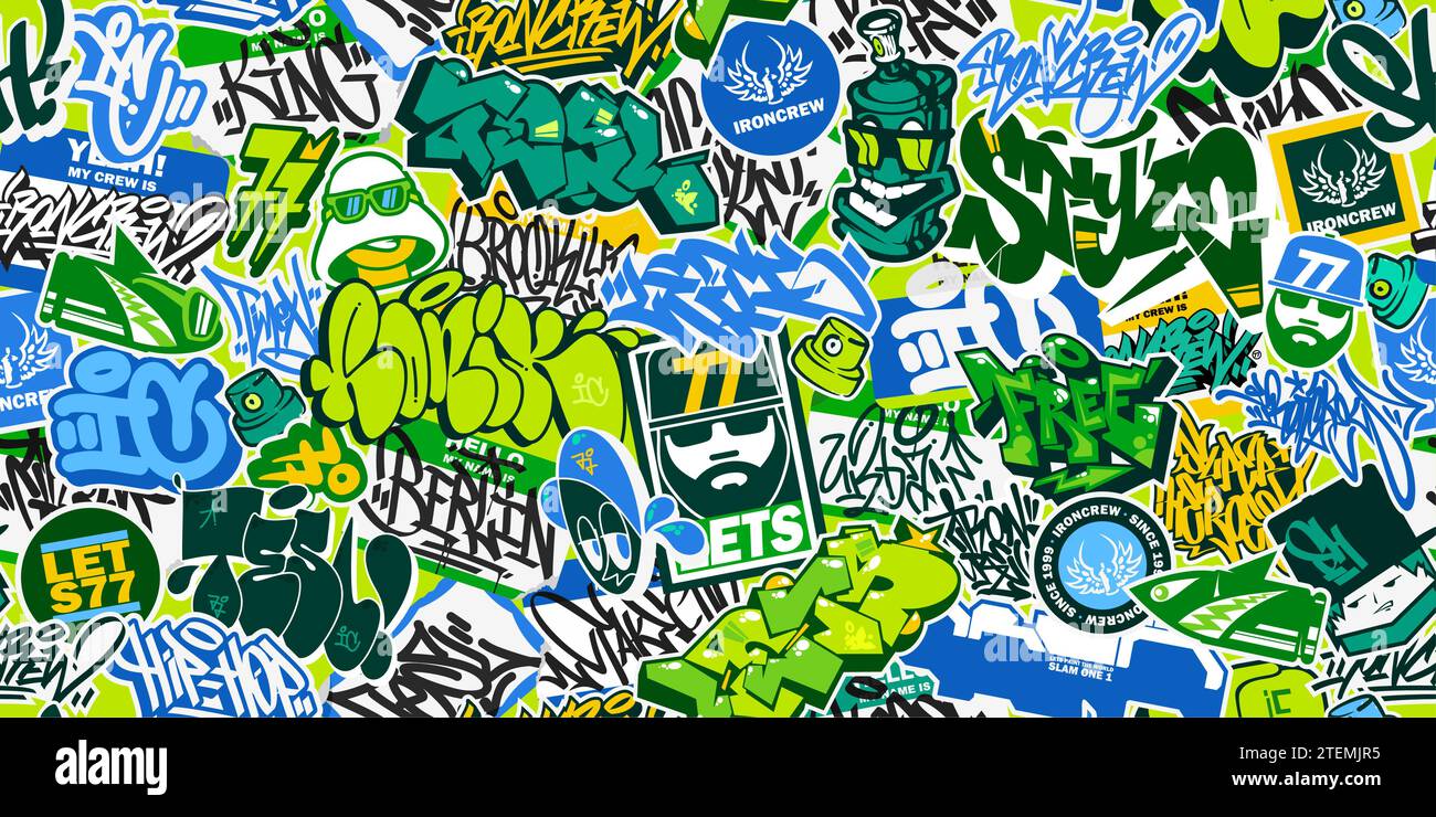 Abstract Seamless Colorful Urban Graffiti Style Sticker Bombing Street ...