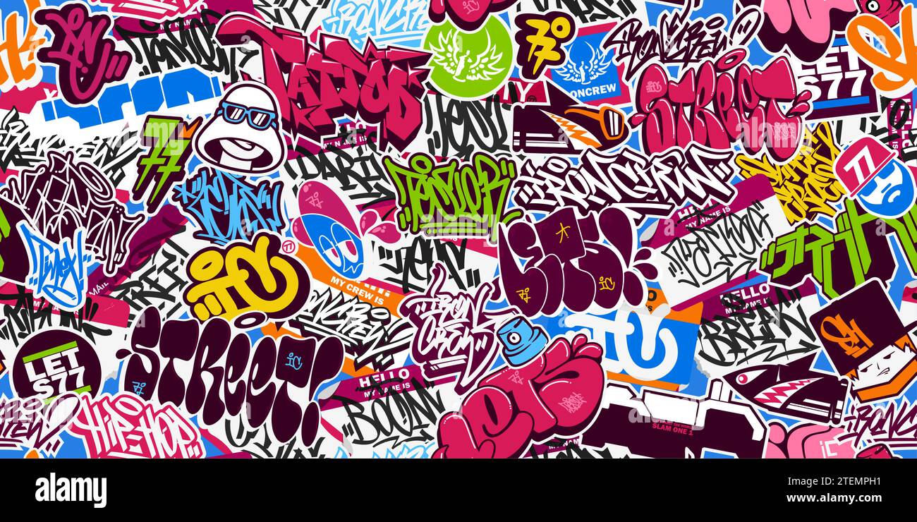 Abstract Seamless Colorful Urban Graffiti Style Sticker Bombing Street ...