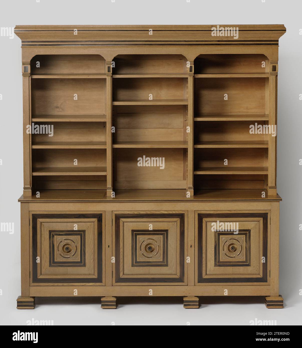 Bookcase inlaid with piping of ebony and with sliced braided rosettes ...