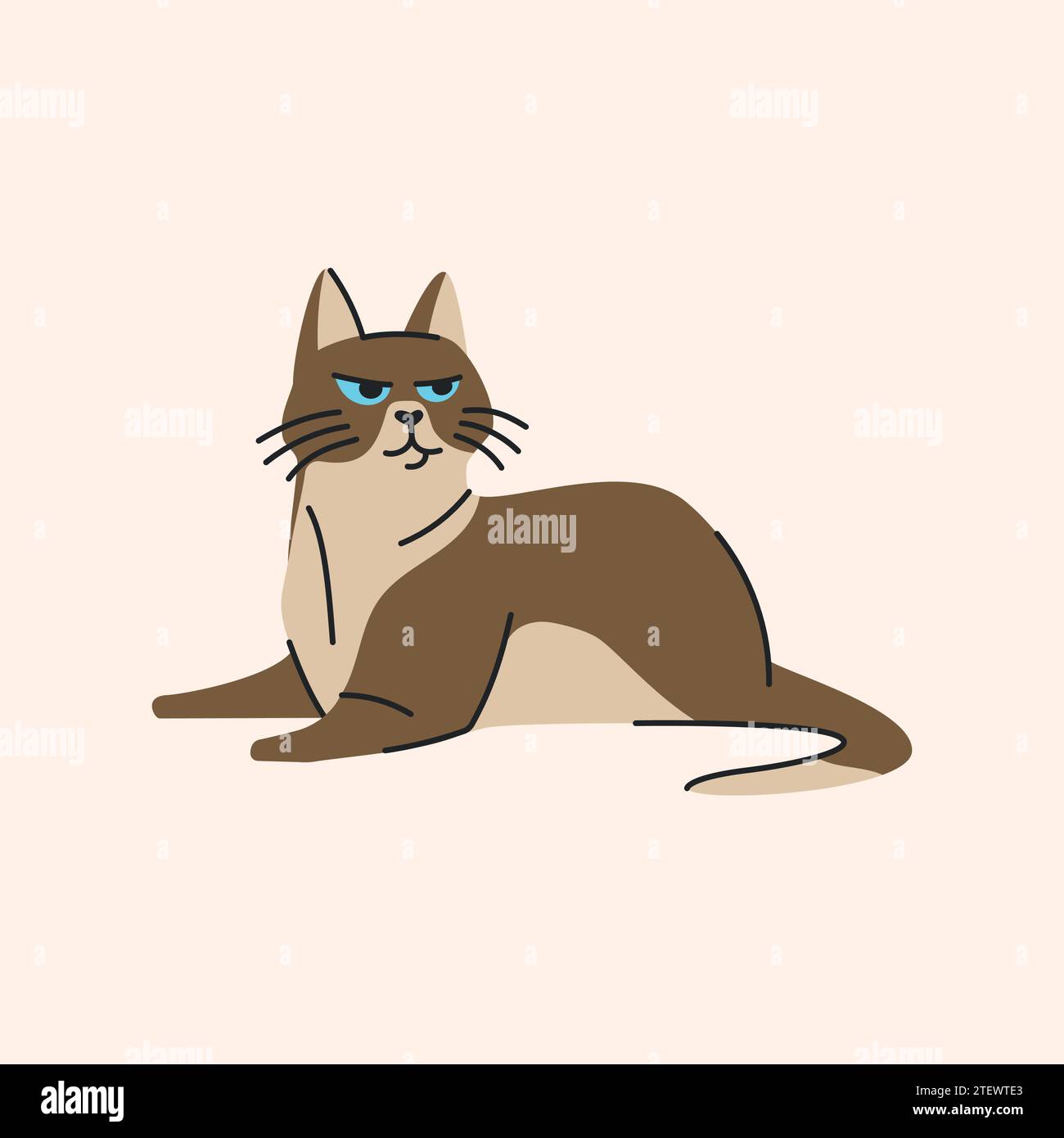 The cat is lying color element. Cartoon cute animal. Hand draw vector ...