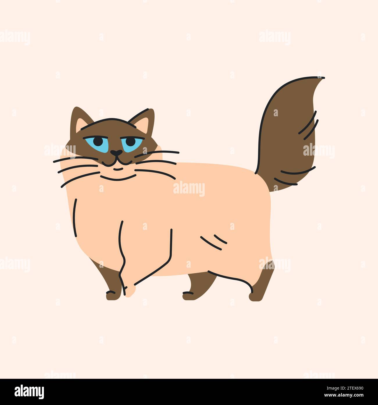 The cat is standing color element. Cartoon cute animal. Hand draw ...