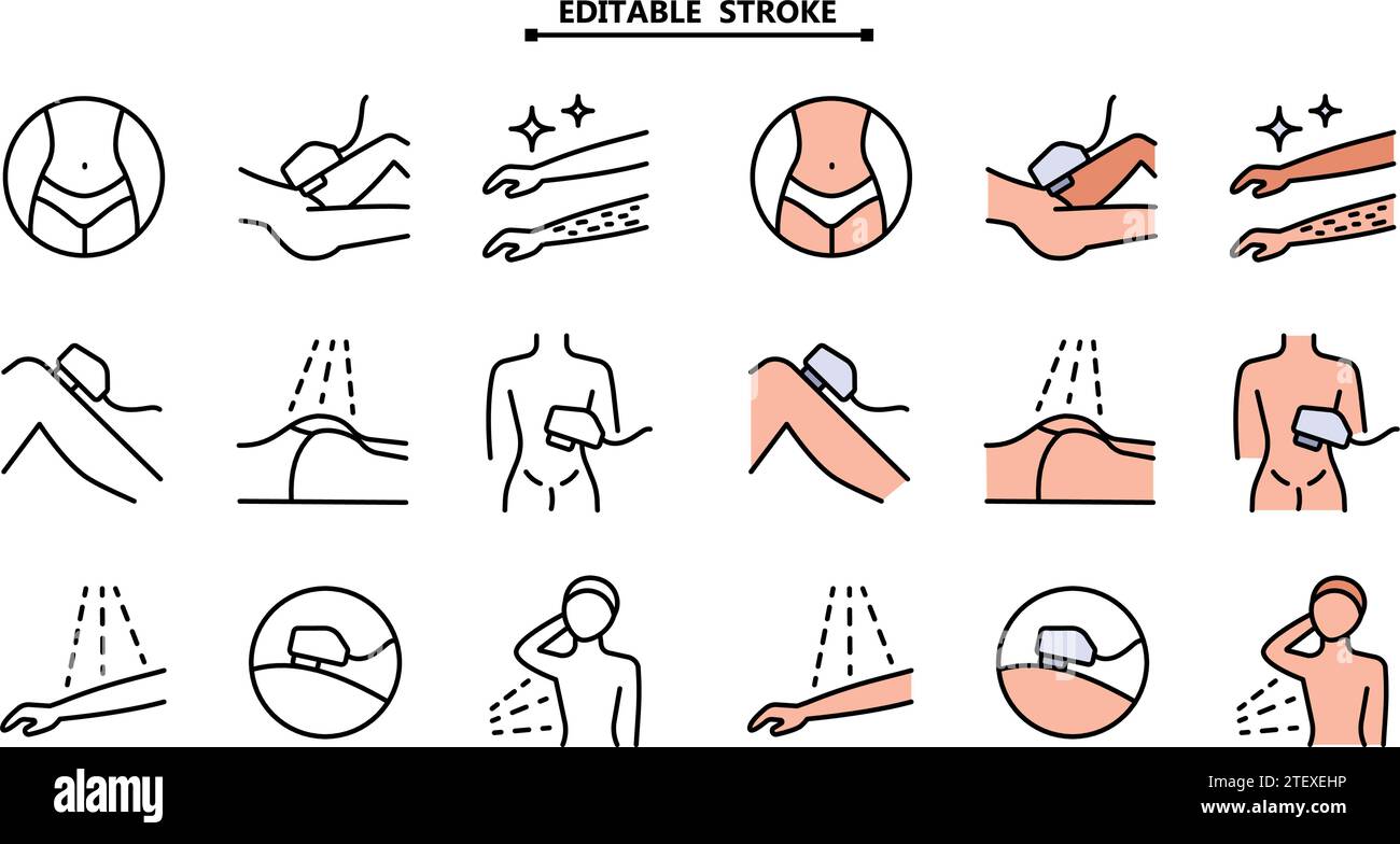 Hair Removal Vector Color Icons collection. Editable stroke. Laser ...