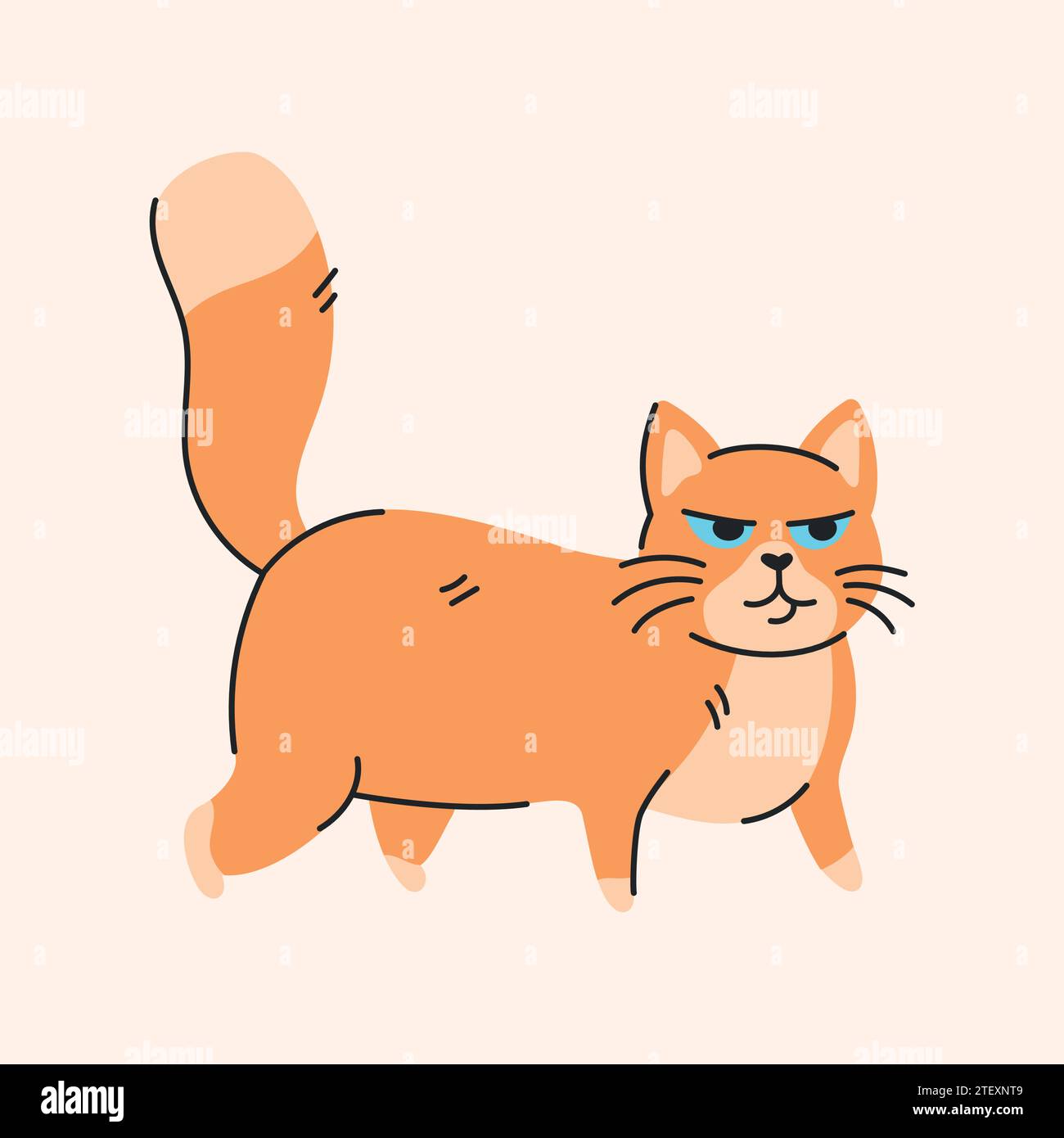 The cat is standing color element. Cartoon cute animal. Hand draw ...