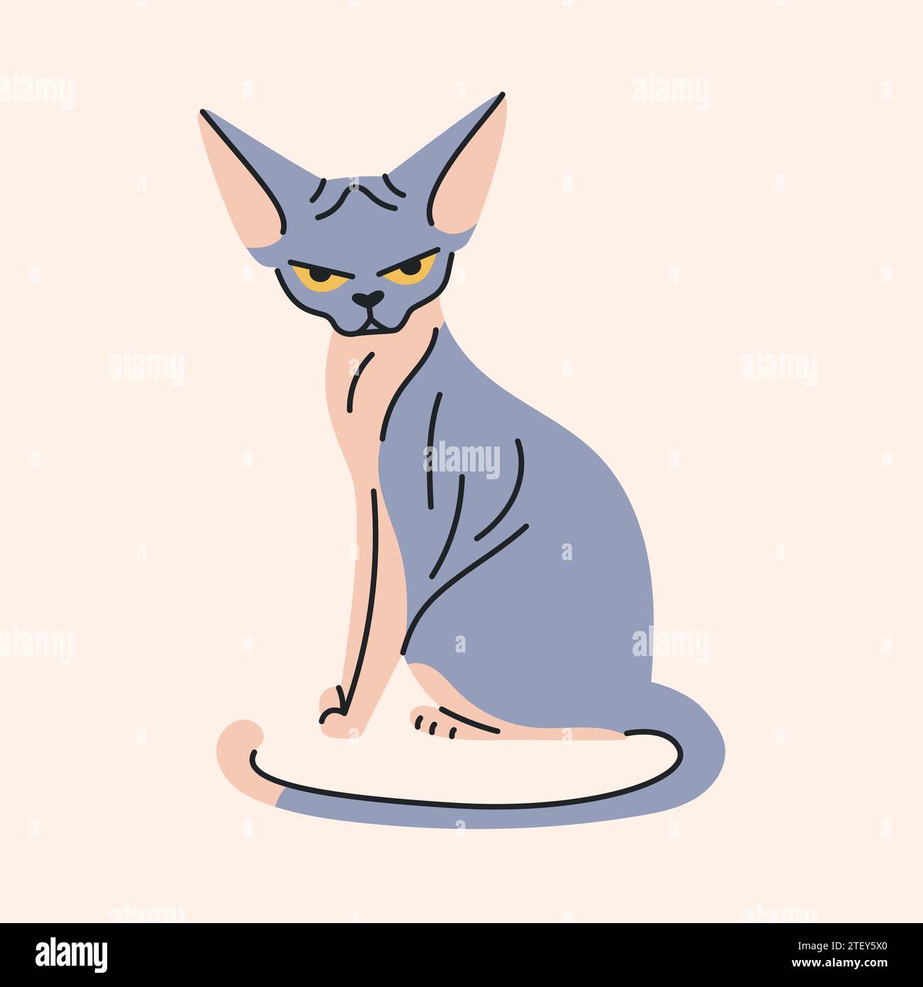 Sitting sphinx cat color element. Cartoon cute animal. Hand draw vector ...