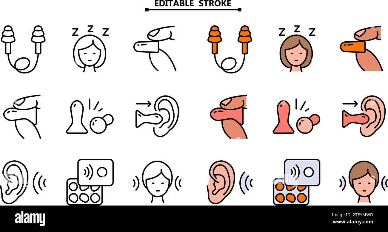 Earplugs color icons set. Editable stroke. Care device. Ear protection ...