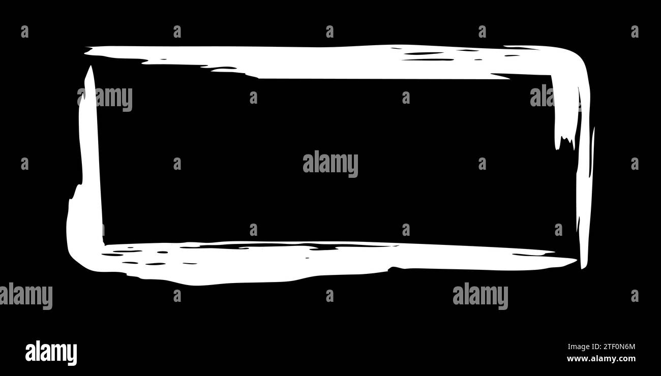 Rectangle frame hand painted with white paint brush on black background ...