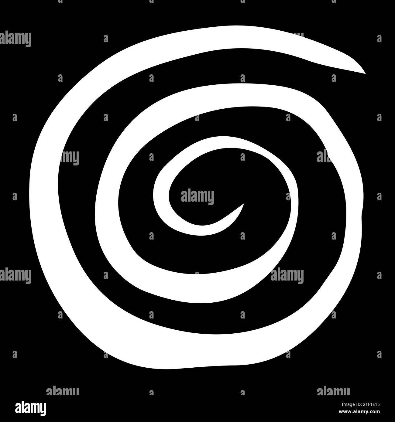 Round swirl symbol, hand painted with white paint brush, on black ...