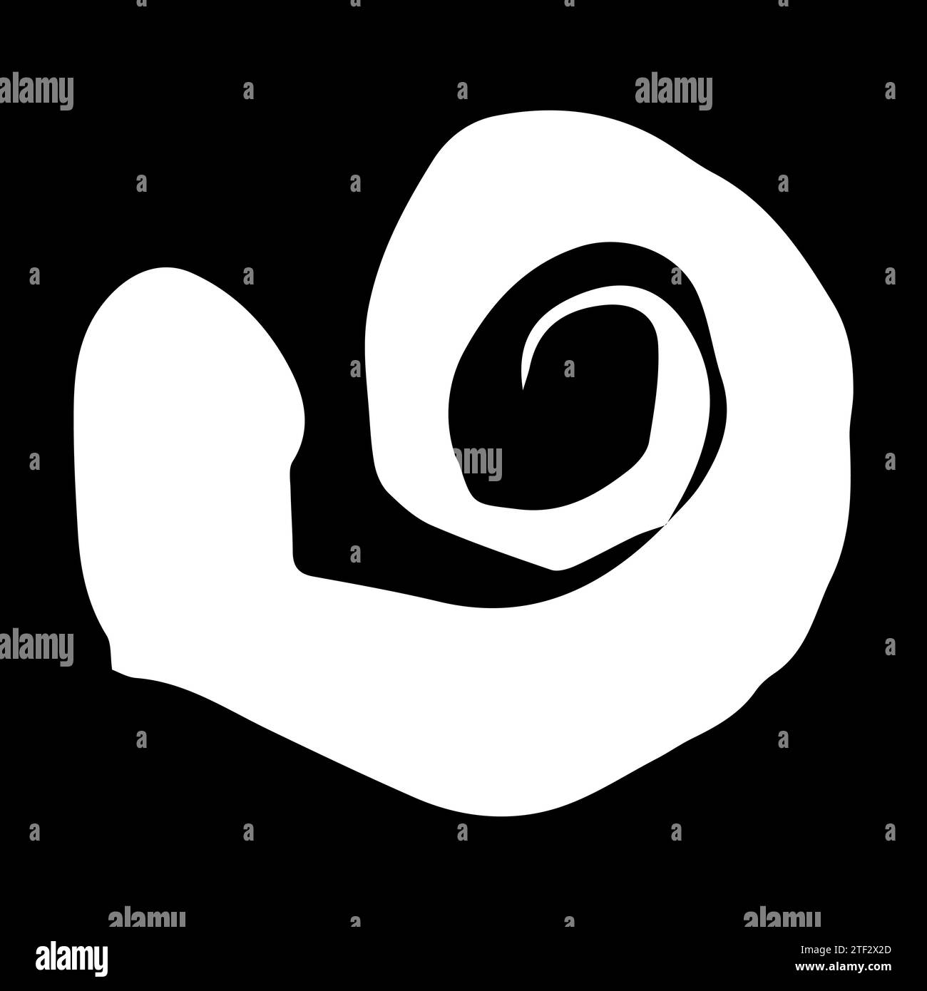 Round swirl symbol, hand painted with white paint brush, on black ...