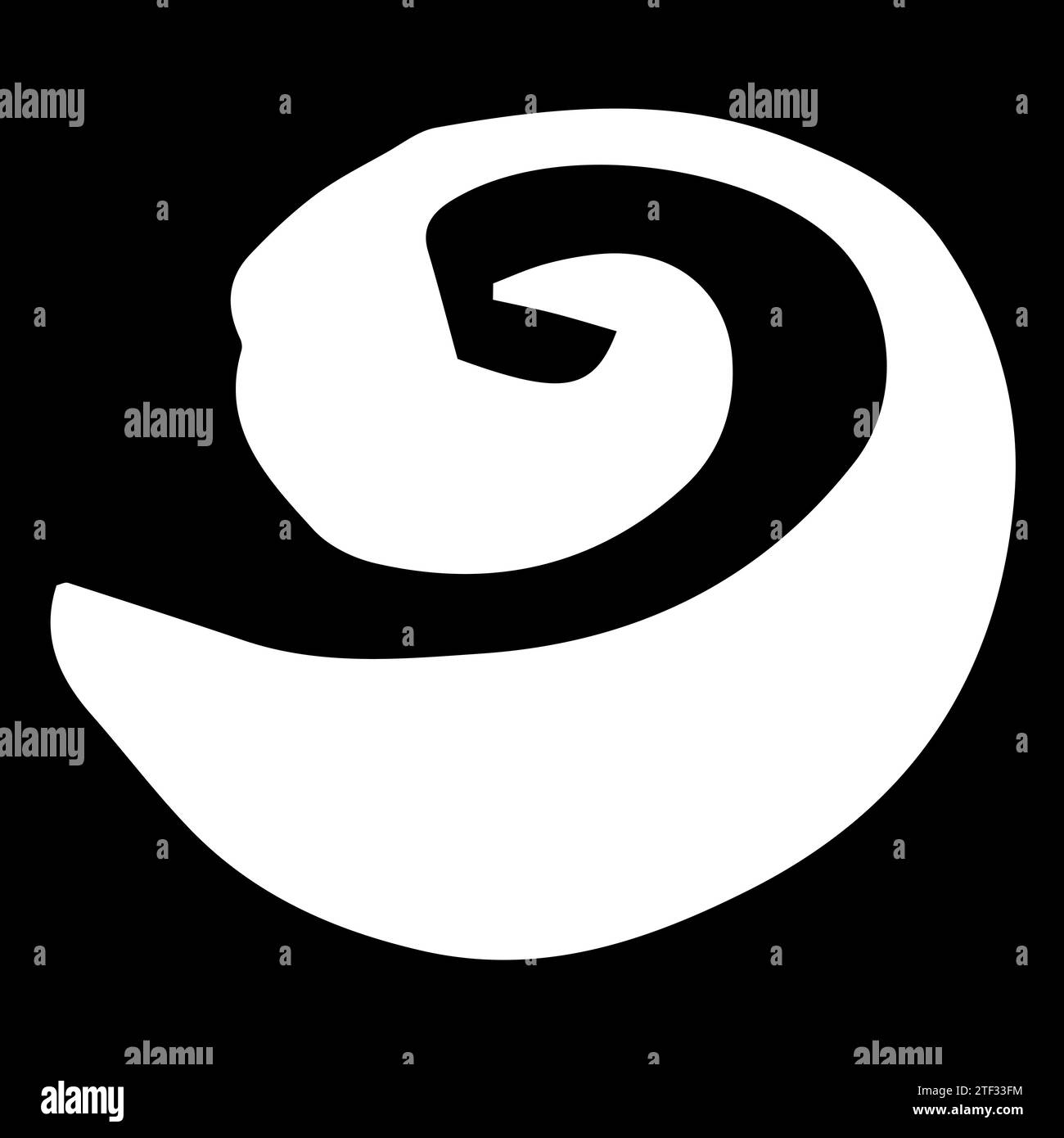 Round swirl symbol, hand painted with white paint brush, on black ...