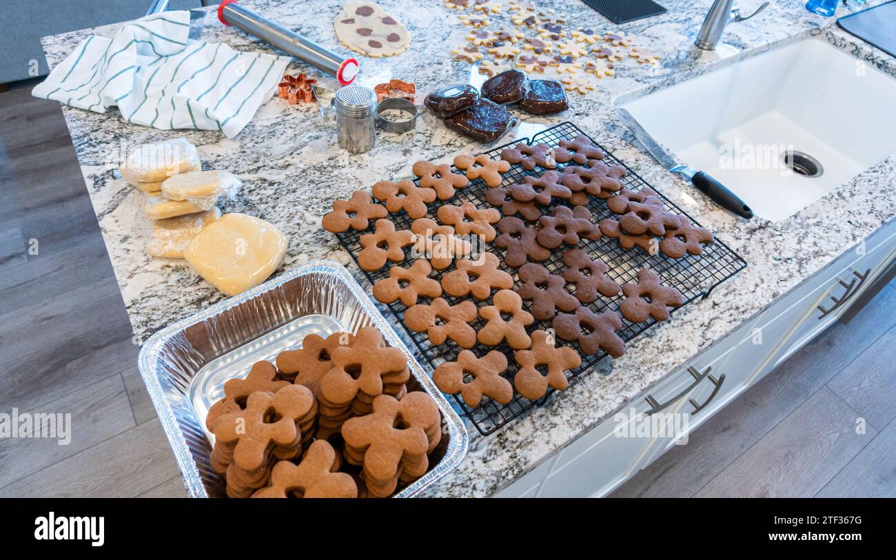 Cooling Gingerbread Cookies on Wire Rack in Modern Kitchen Stock Photo ...