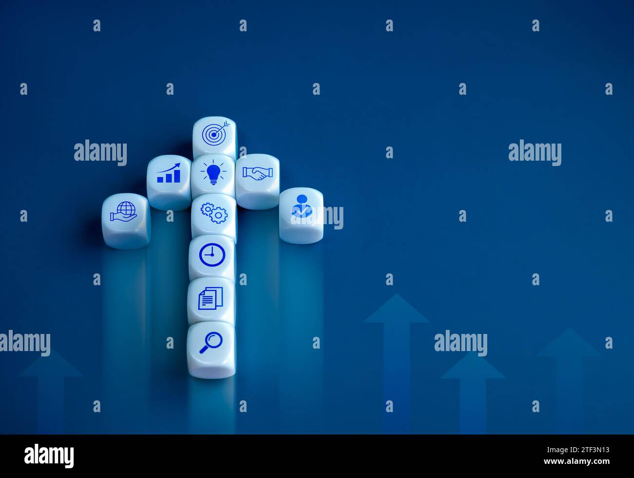 The leader, Business icon on white cube blocks as arrow shape heading ...