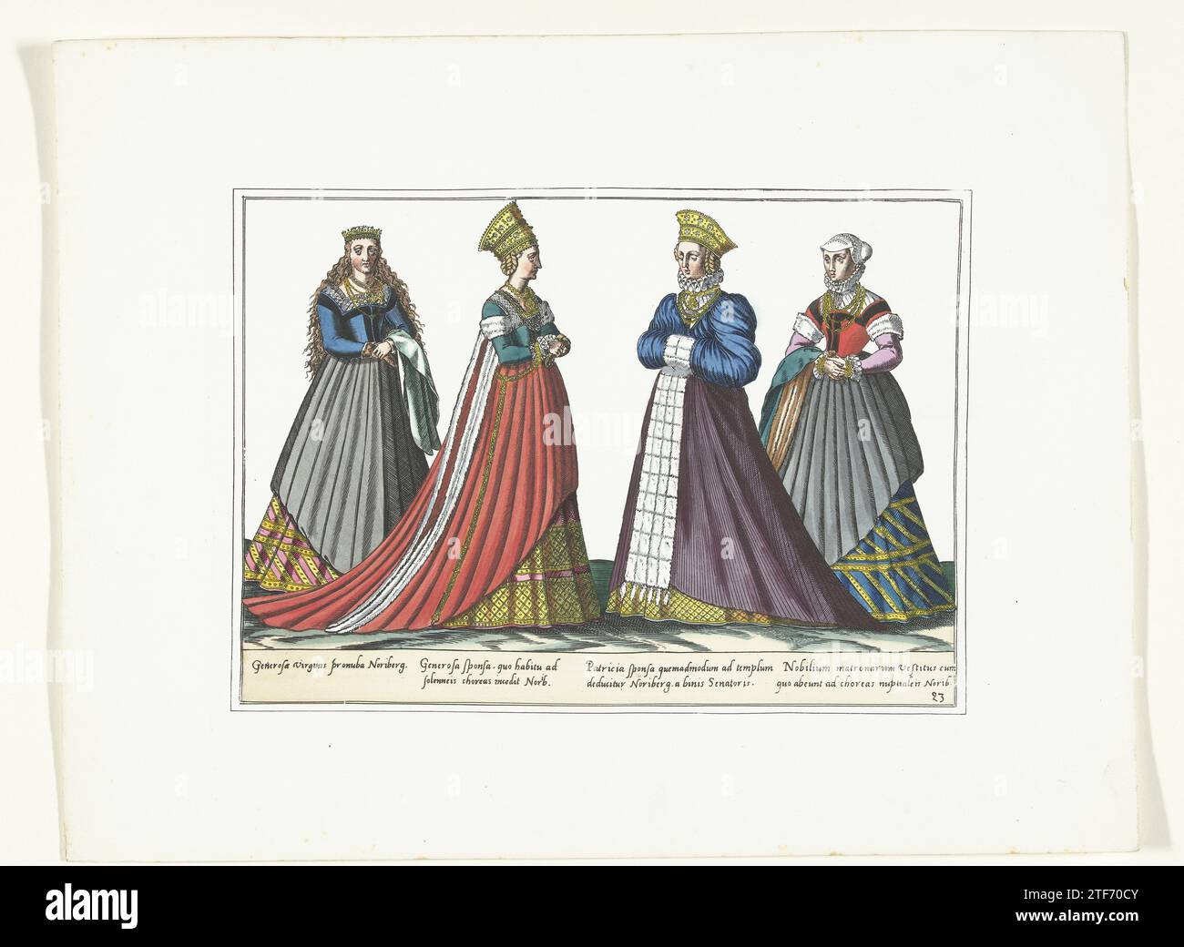 Four women dressed according to German fashion in Nuremberg, ca. 1580 ...