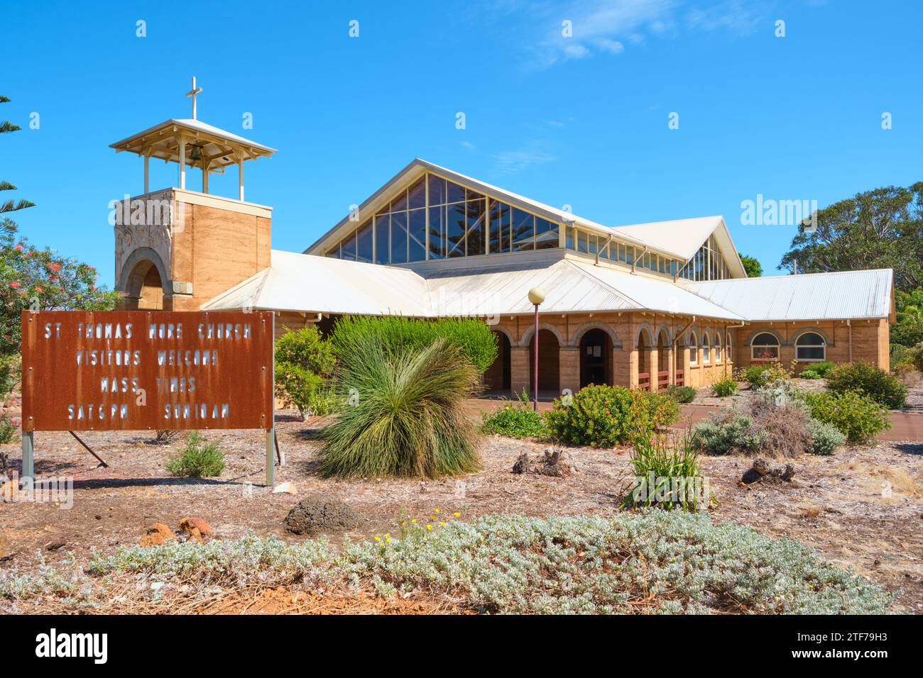 St Thomas More Roman Catholic Church, a rammed earth building constructed from 1982 in the town ...