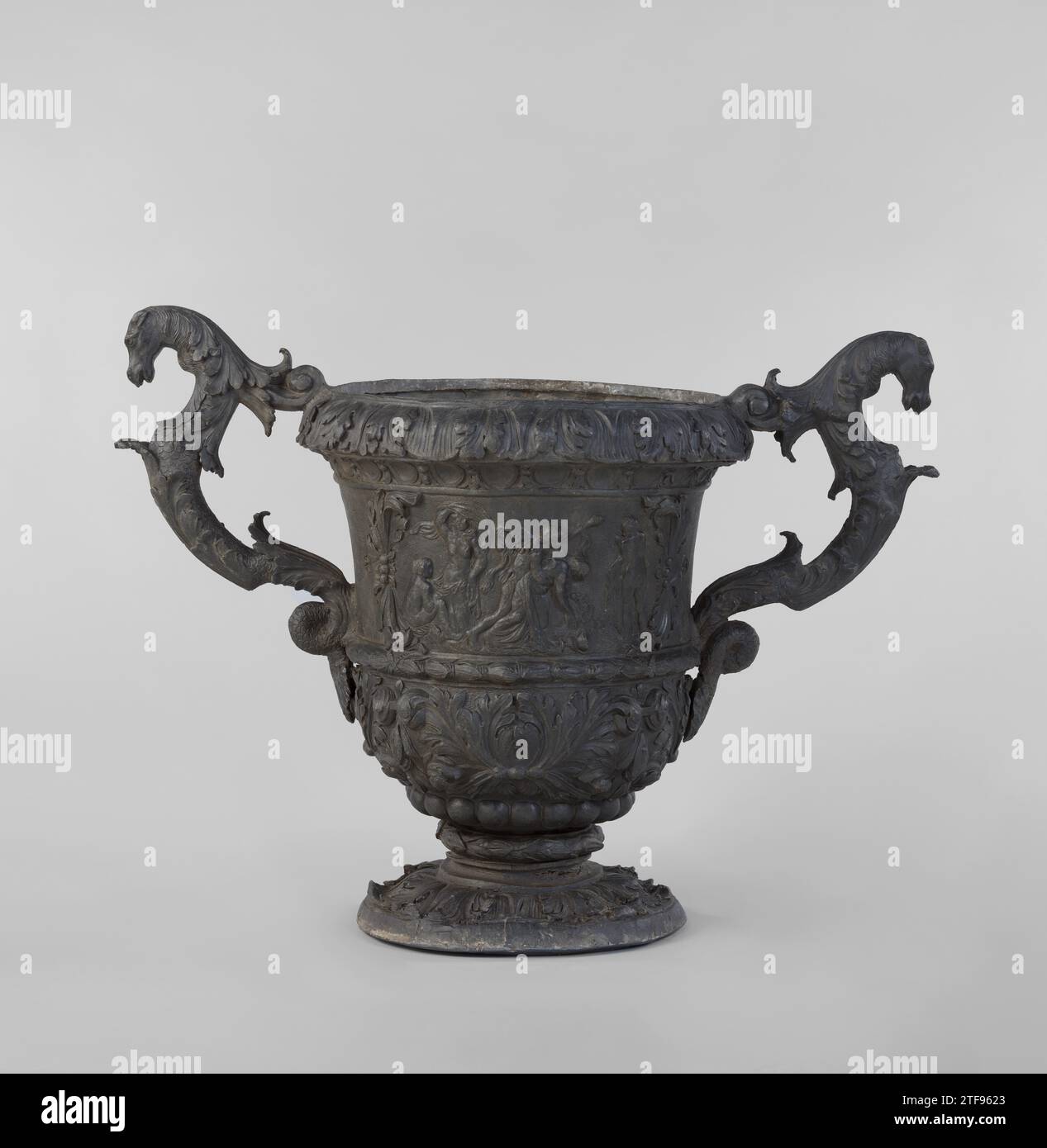 Flowerpot with representation of Bacchus, Silenus and three Bacchantes ...